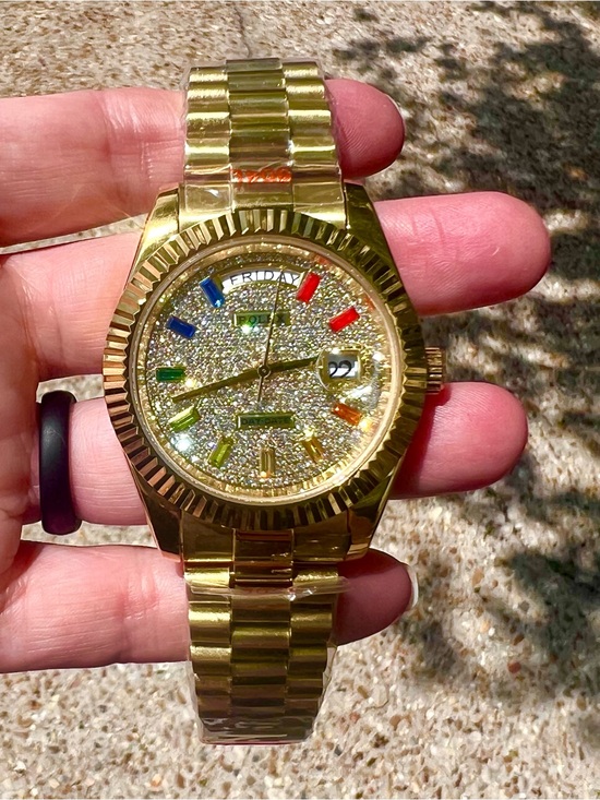 Accessories | Gold Crystal Dial Womens Watch With Multicolor Markers ...
